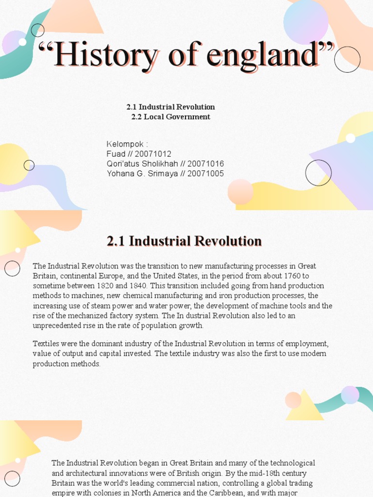 "History of England": 2.1 Industrial Revolution 2.2 Local Government ...