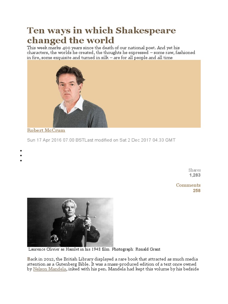 Ten Ways in Which Shakespeare Changed The World | PDF | William ...