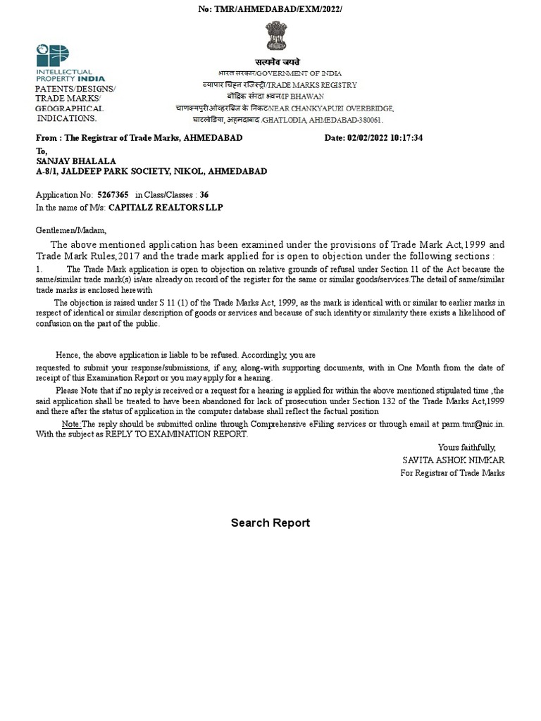 Examination Report | PDF | Trademark | Venture Capital