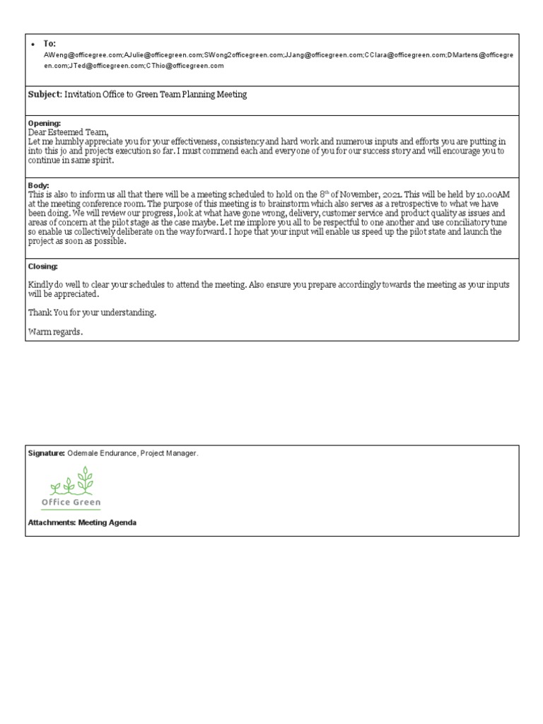 Office Green Team Planning Meeting Invitation | PDF | Career & Growth ...