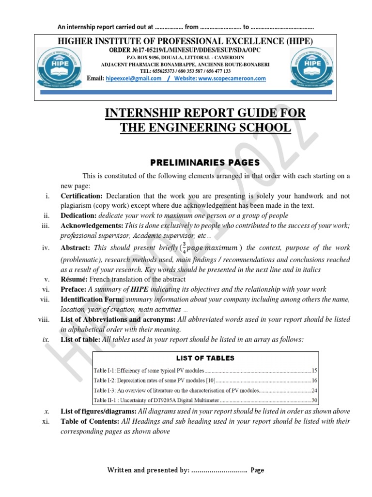 Engineering School - Cet-Eps-Mem Internship Report Guide | PDF | Arial ...