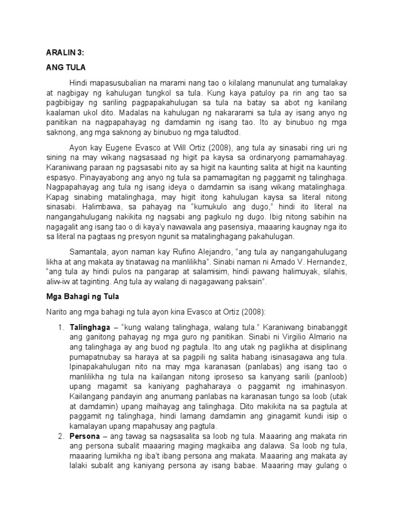 Kabanata 5 ARALIN 3 TULA | PDF