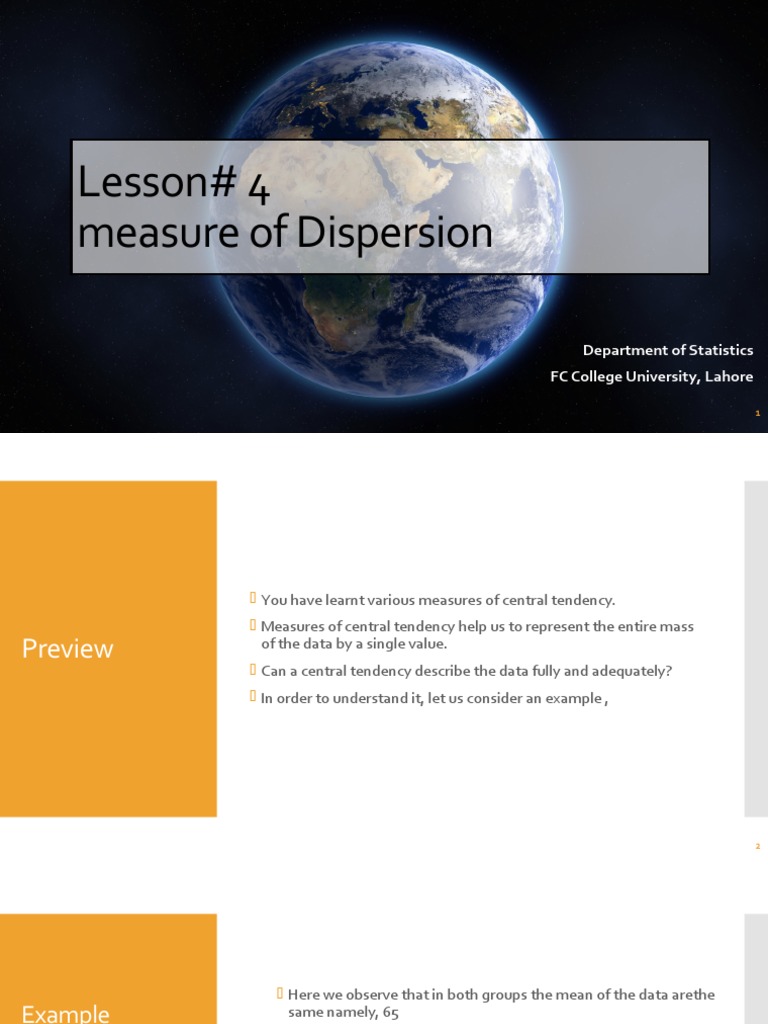Lesson# 4 Measure of Dispersion: Department of Statistics FC College ...