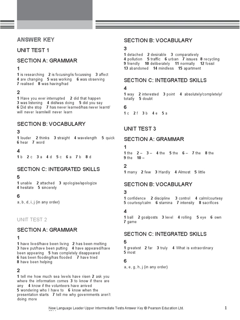 Upere Intermediate Tests Answer - Key | PDF