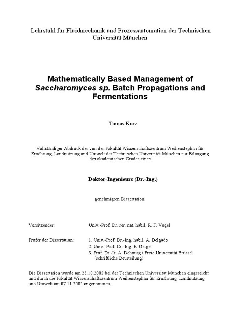 Mathematically Based Management of Fermentations: Saccharomyces Sp. Batch Propagations and ...