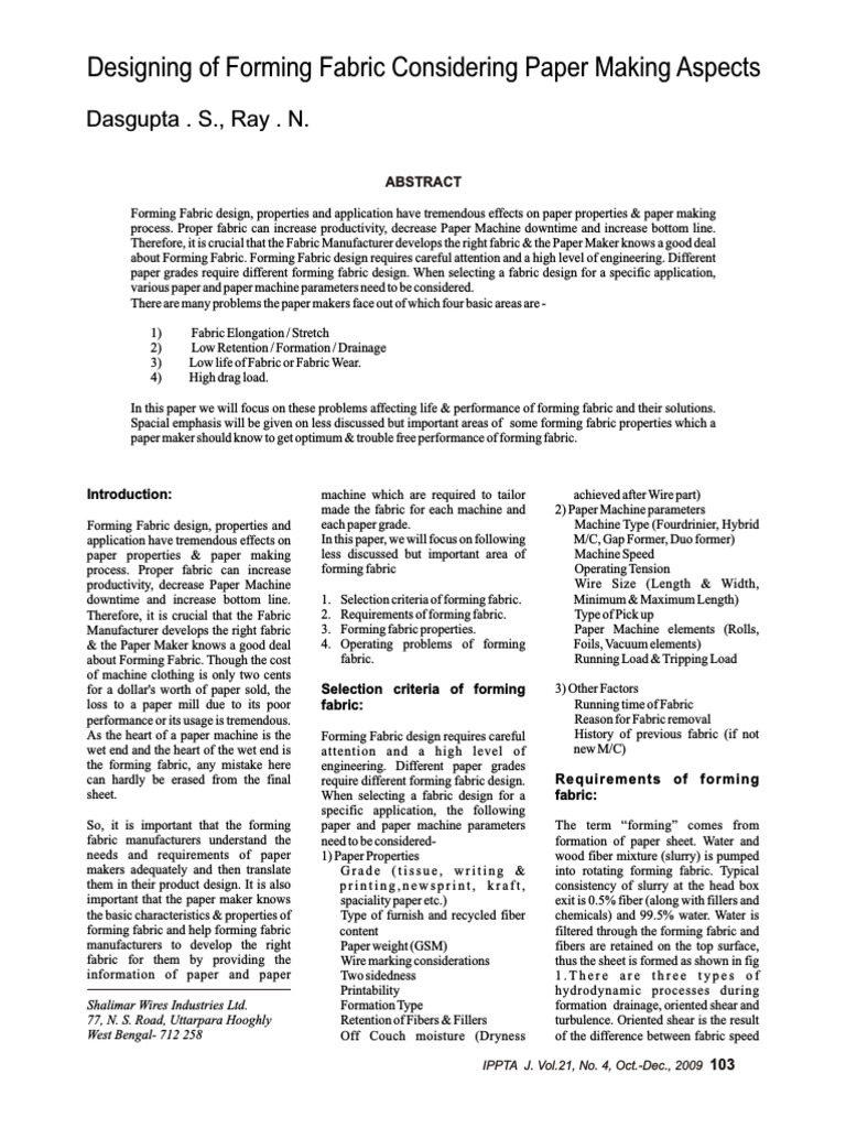 Designing Forming Fabrics for Optimum Papermaking Performance | PDF ...