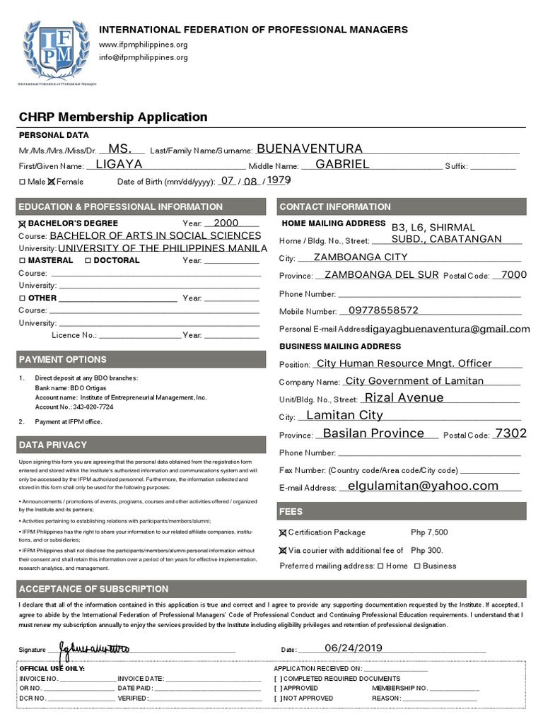 CHRP Membership Application Form | PDF | Information Technology | Privacy