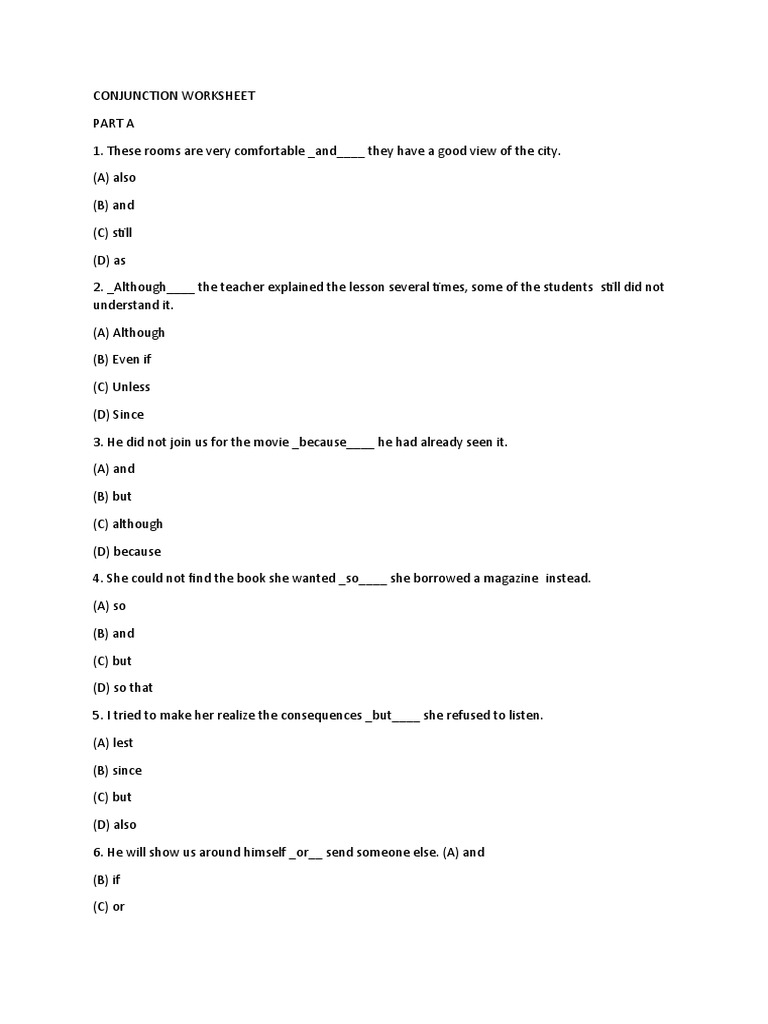 Conjunctions Practice Worksheet | PDF | Language Arts & Discipline