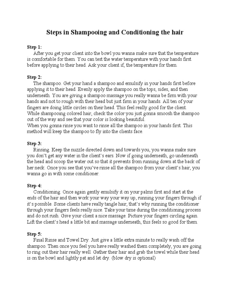 Steps in Shampooing and Conditioning The Hair | PDF | Career & Growth ...