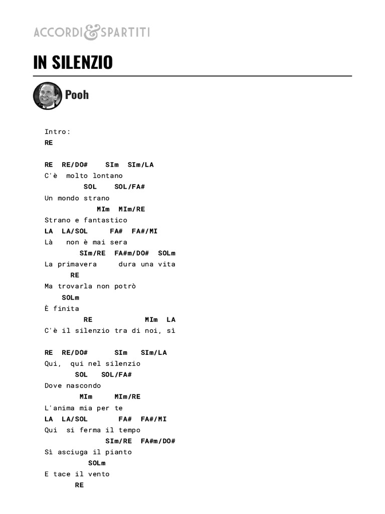 IN SILENZIO Accordi 100% Corretti - Pooh | PDF