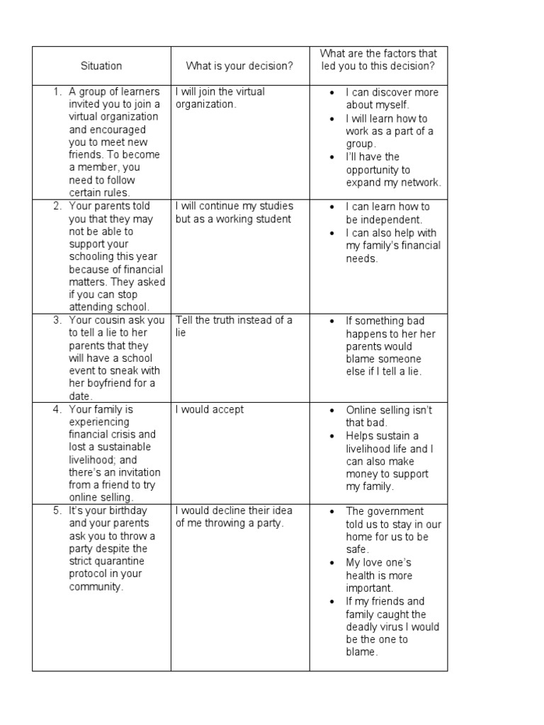 Making Responsible Decisions: A Case Study on Navigating Life's ...