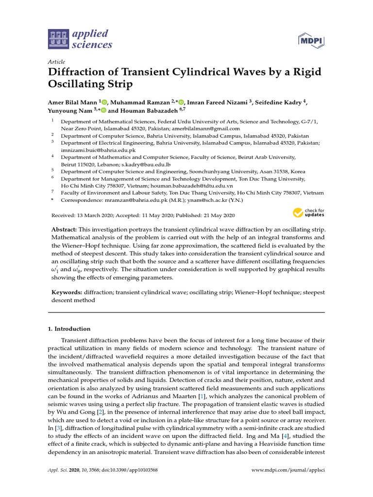 Applied Sciences: Diffraction of Transient Cylindrical Waves by A Rigid ...