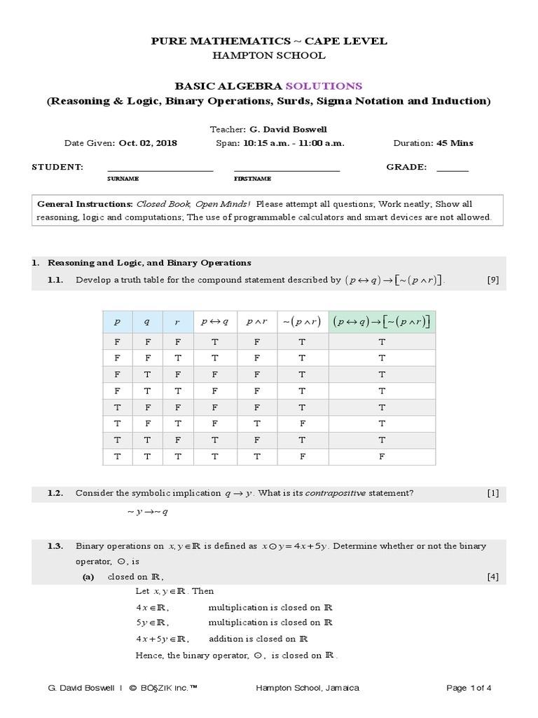 Pure Mathematics Cape Level: Hampton School | PDF | Mathematics | Logic