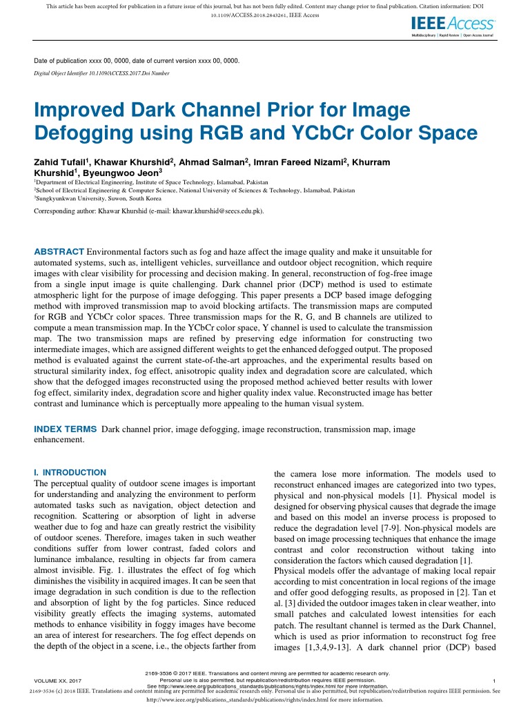 Improved Dark Channel Prior For Image Defogging Using RGB and Ycbcr Color Space | Download Free ...
