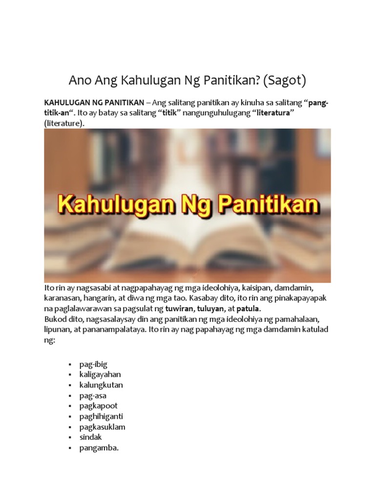 Ano Ang Kahulugan NG Panitikan | PDF Ano Ang Kahulugan NG Panitikan | PDF