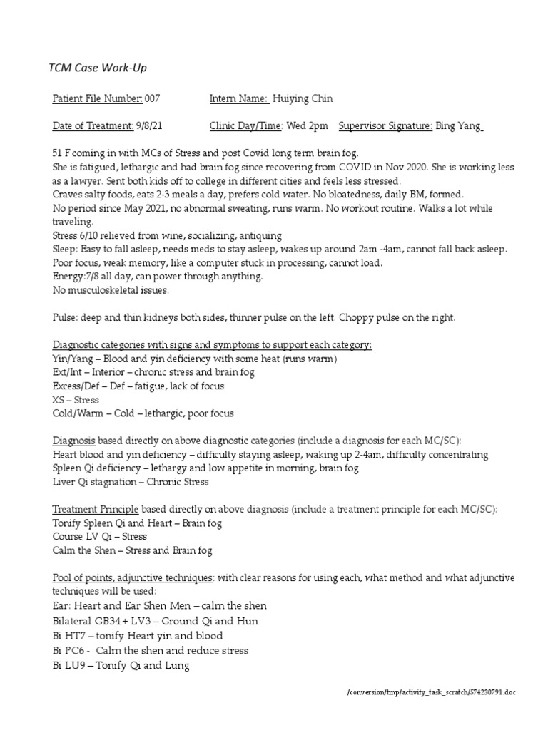 TCM Case Work-Up | PDF | Acupuncture | Traditional Chinese Medicine