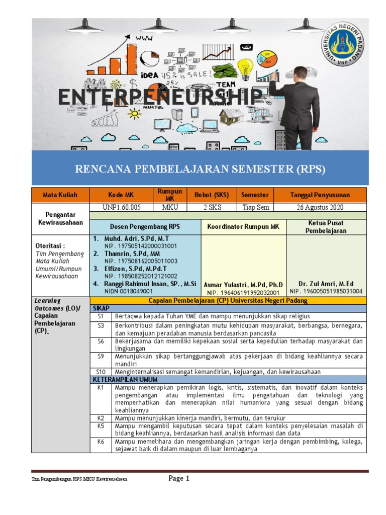 RPS MKU Pengantar Kewirausahaan 2 SKS | PDF