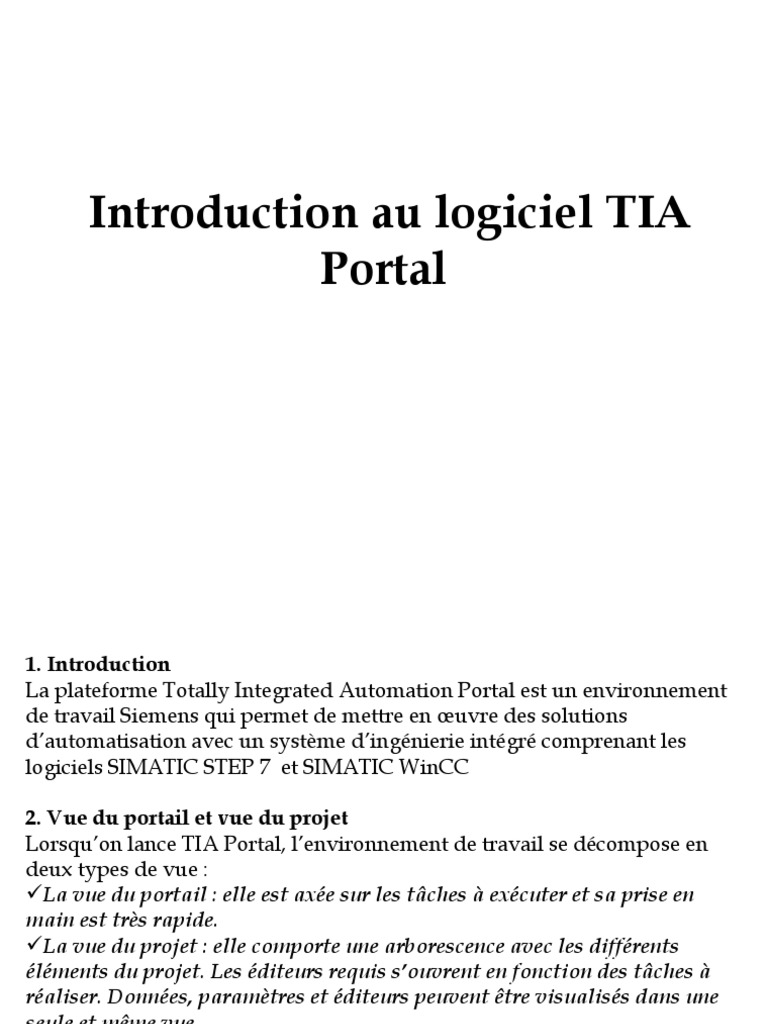 Introduction Au Logiciel TIA Portal | PDF | Langage de programmation ...