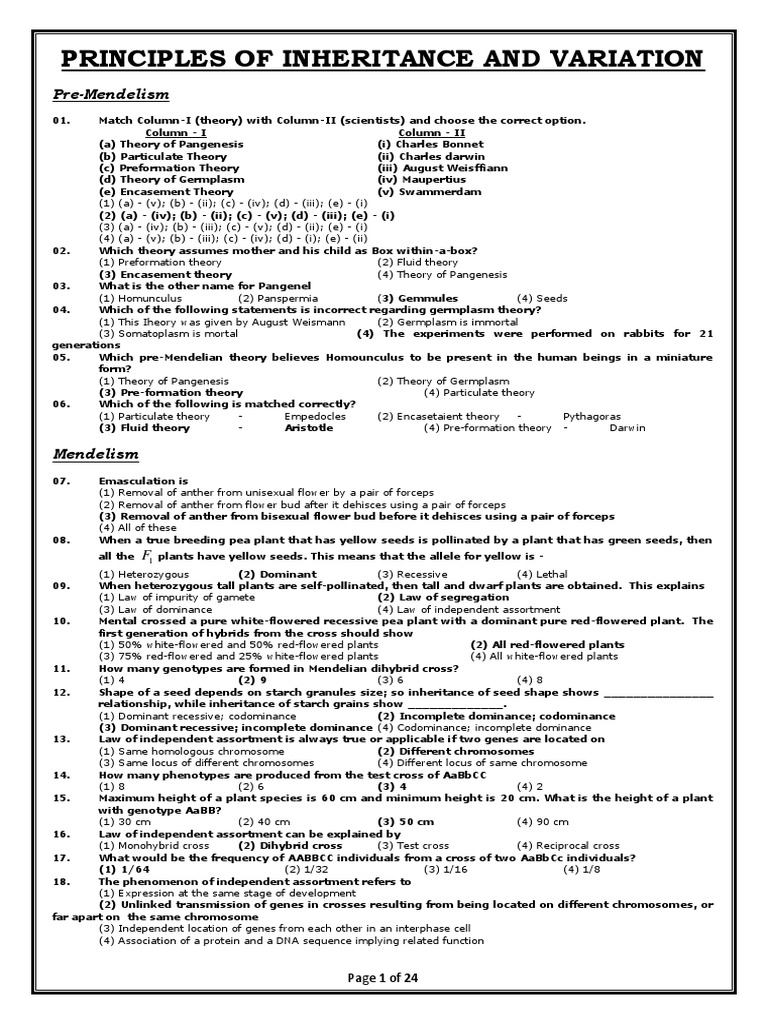 Principles of Inheritance and Variation | PDF | Dominance (Genetics ...