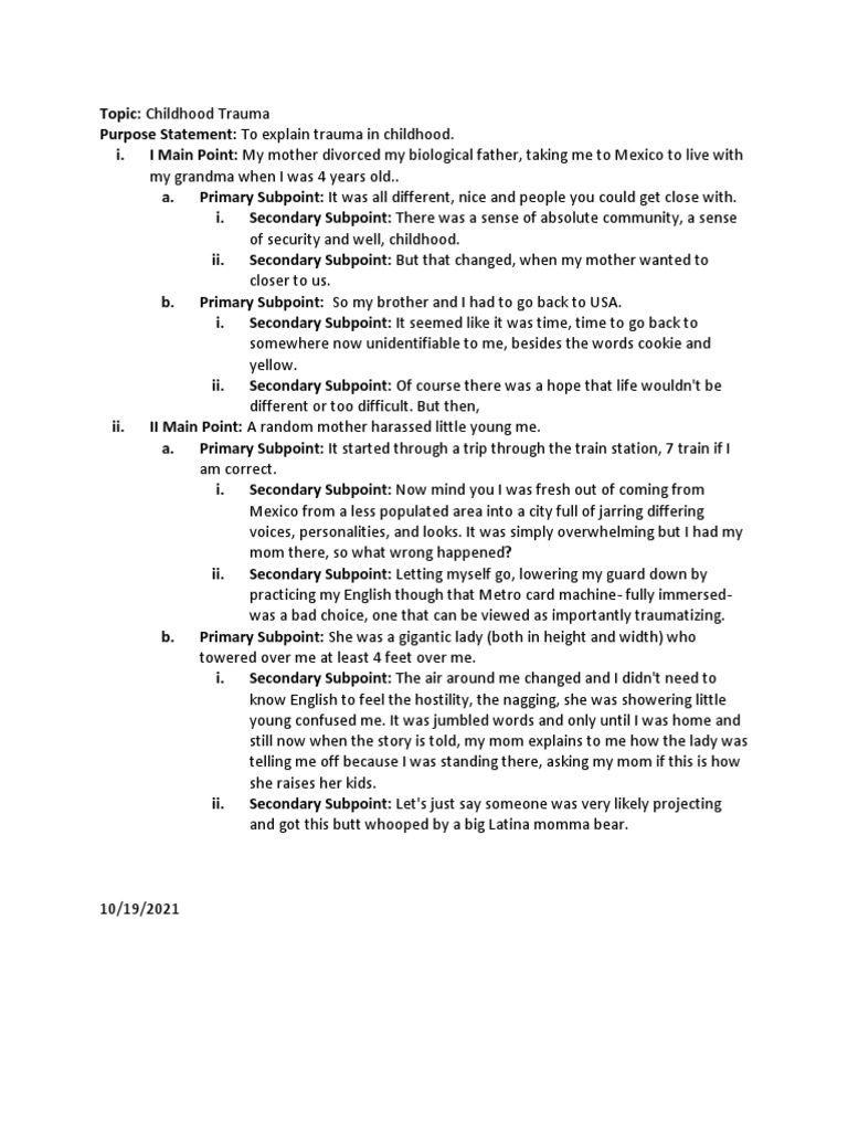 Childhood Trauma Speech Outline | PDF