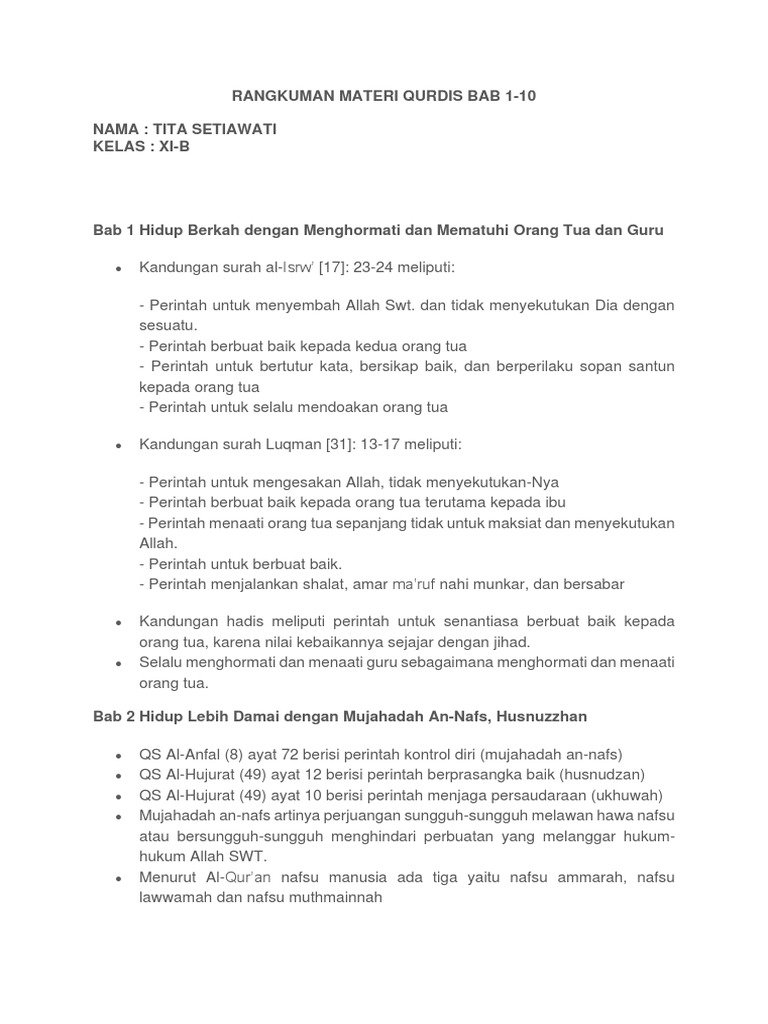 Tita-Rangkuman Materi Qurdis Bab 1 | PDF