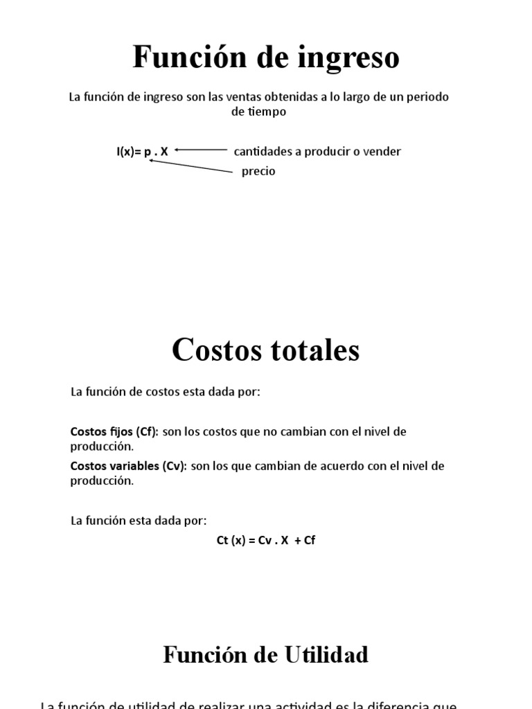 Función de Ingreso Costo y Utilidad | PDF