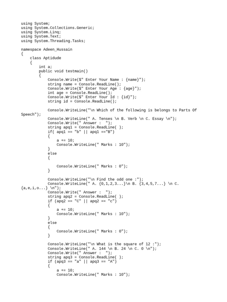 Adeen Hussain | PDF | C Sharp (Programming Language) | Grammar