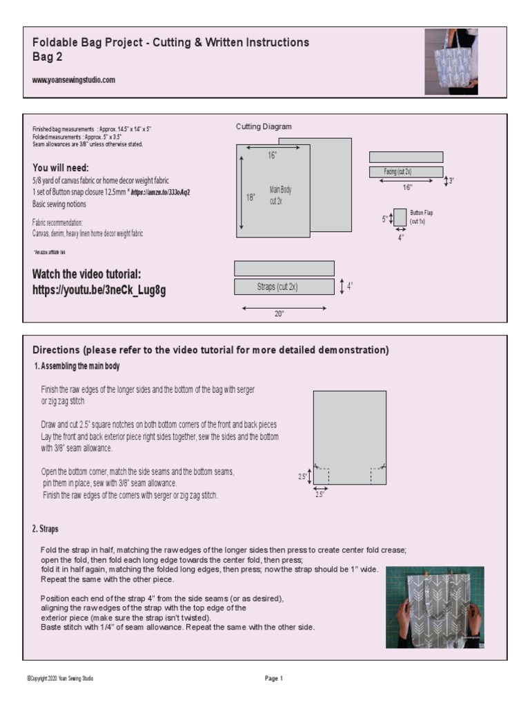 Watch The Video Tutorial:: Foldable Bag Project - Cutting & Written ...
