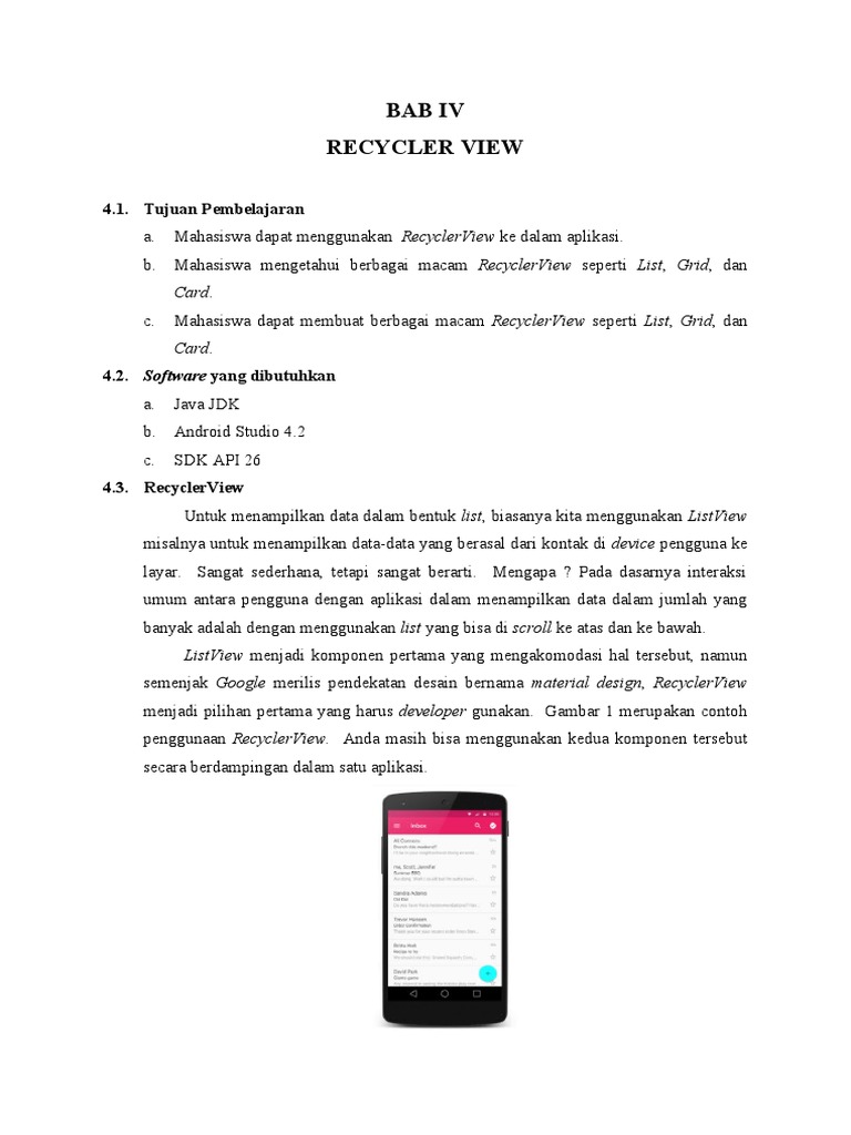 BAB 4 - RecyclerView | PDF | Metode & Bahan Ajar | Komputer