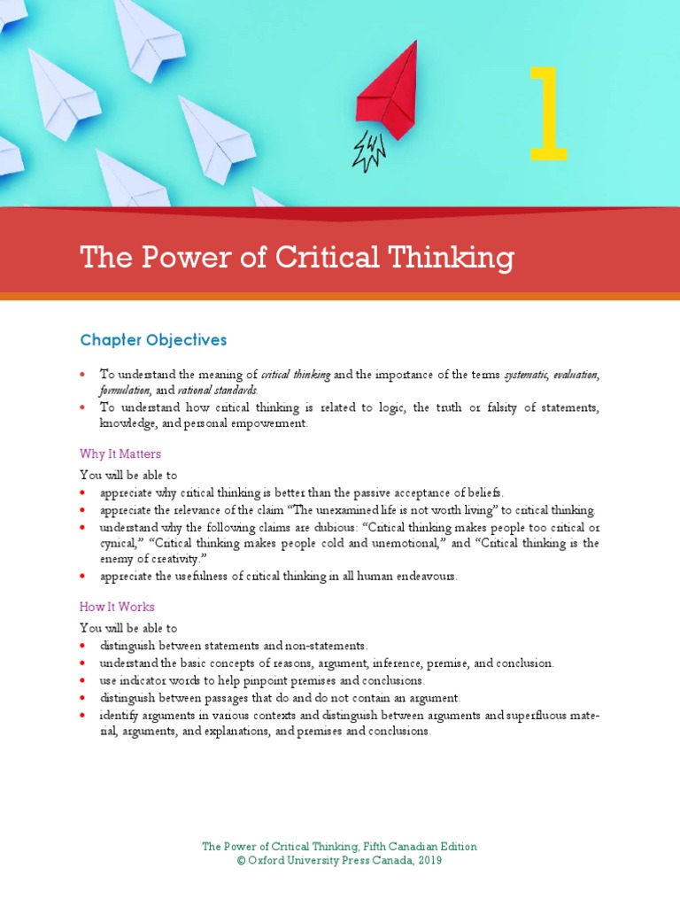 The Power of Critical Thinking: Chapter Objectives | PDF | Argument ...