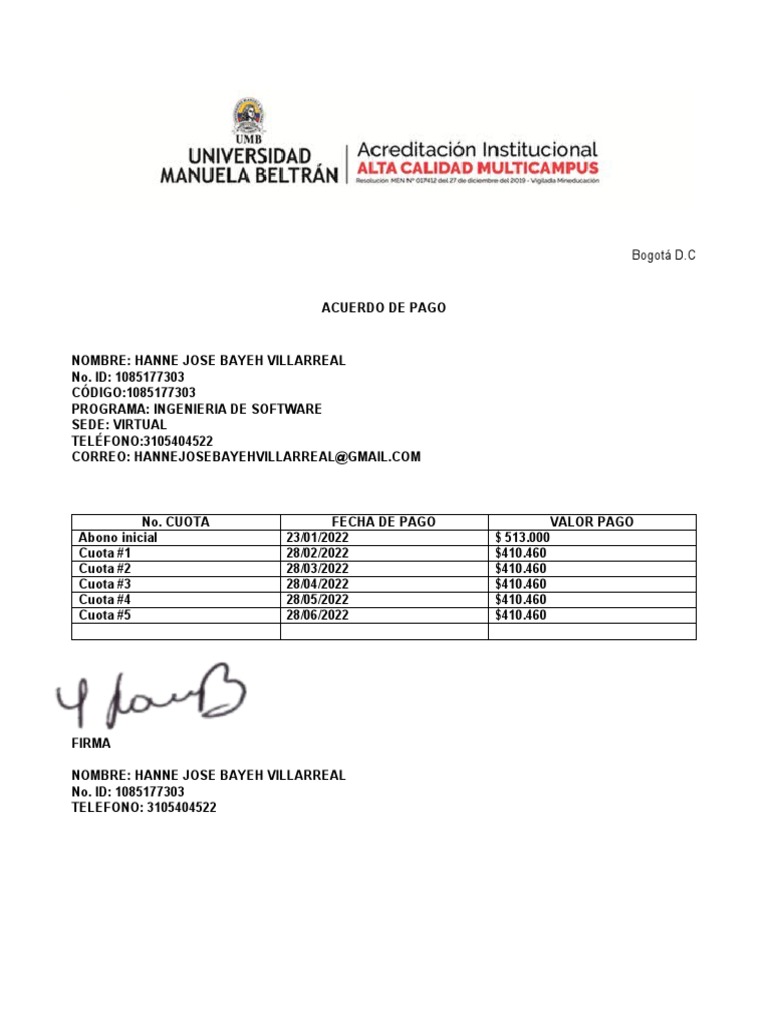 Formato Carta Acuerdo de Pago | PDF