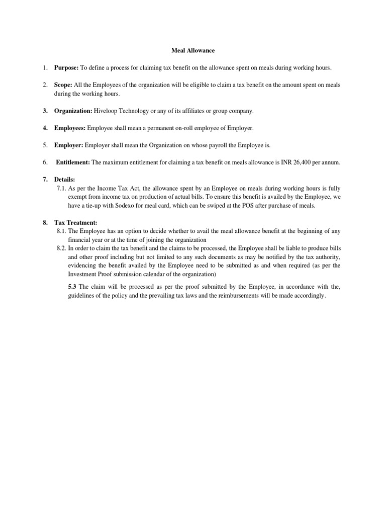 Meal Allowance | PDF | Business | Finance & Money Management