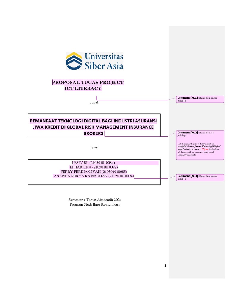 PROPOSAL TUGAS PROJECT ICT LITERACY Revisi | PDF