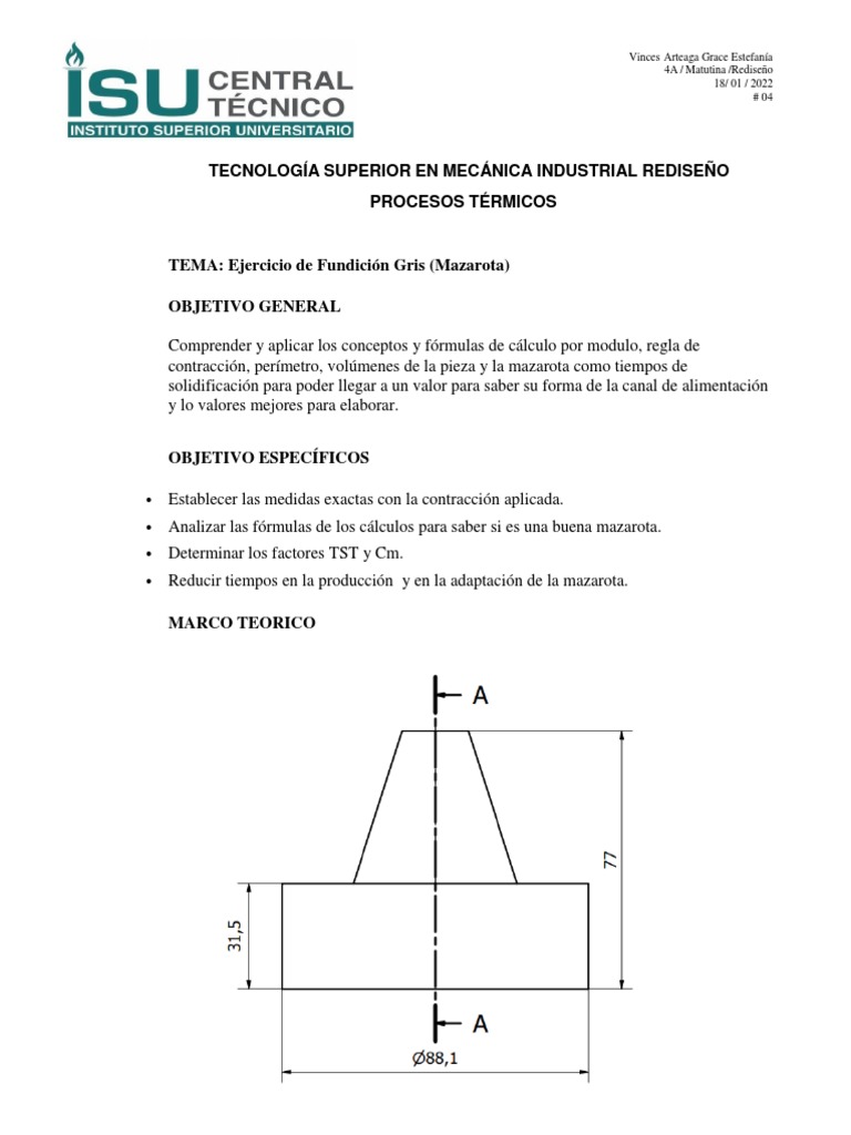 Cálculo y diseño de una mazarota cilíndrica para una pieza de fundición ...
