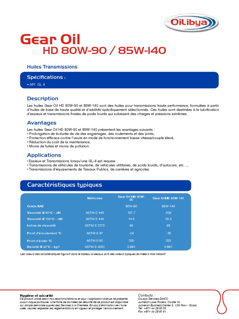 Gear Oil HD 80W-90 Et 85W-140 | PDF | Technologie et ingénierie