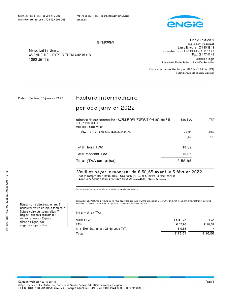 Facture intermédiaire Engie - Janv 2022 | PDF | Facture | Grandeur physique
