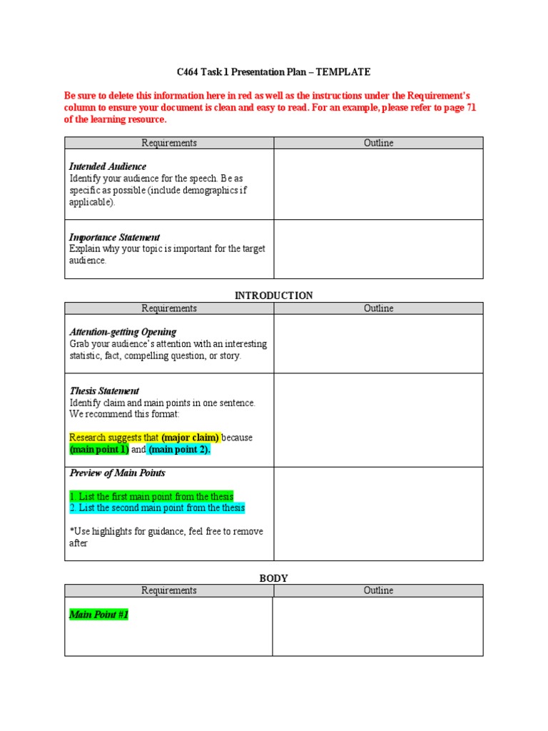 C464 Task 1 Presentation Plan - TEMPLATE: Intended Audience | PDF ...
