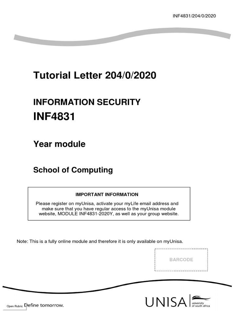 Tutorial Letter 204/0/2020: Information Security | PDF | Privacy ...