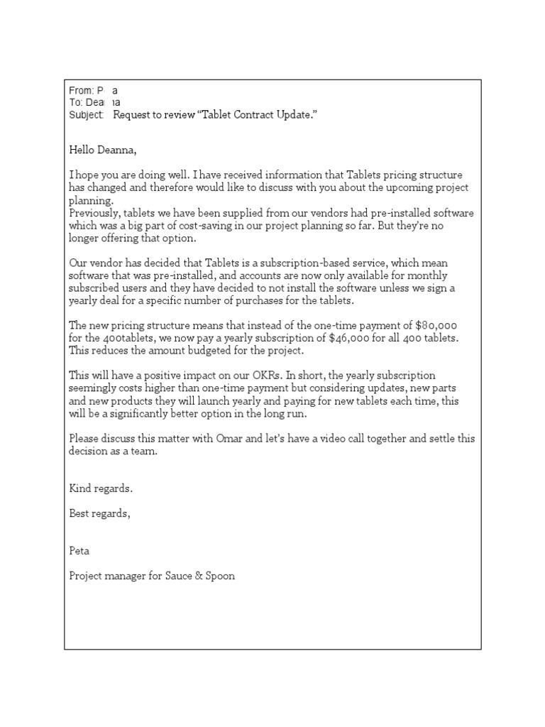 Request To Review "Tablet Contract Update." Hello Deanna | PDF