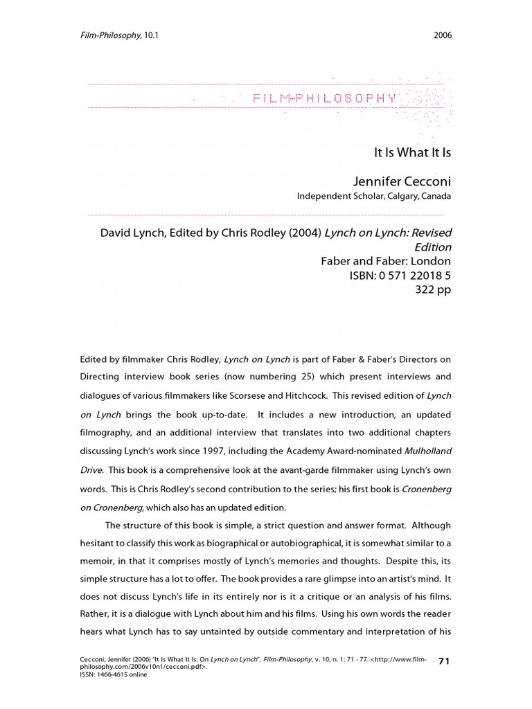 Cecconi, Jennifer - It Is What It Is | PDF | Experience | Thought