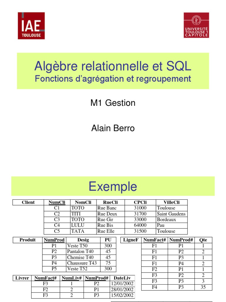Algèbre Relationnelle et SQL | PDF | SQL | Données informatiques