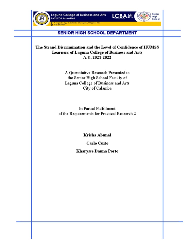 The Strand Discrimination and The Level of Confidence of HUMSS Learners ...
