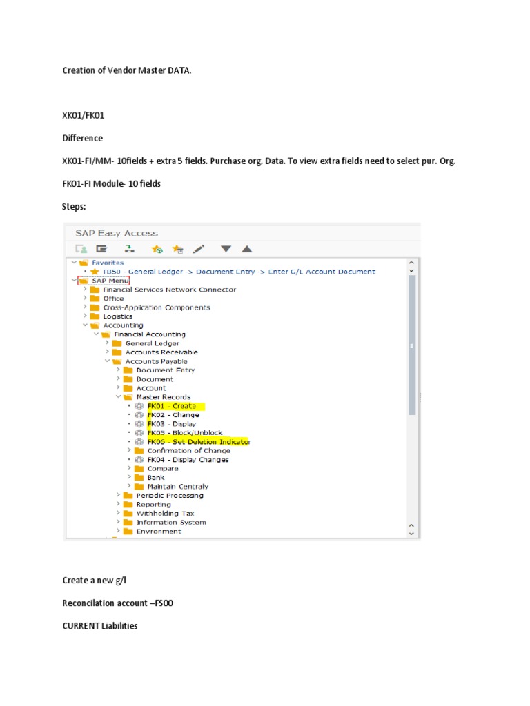 Creation of Vendor Master DATA | PDF