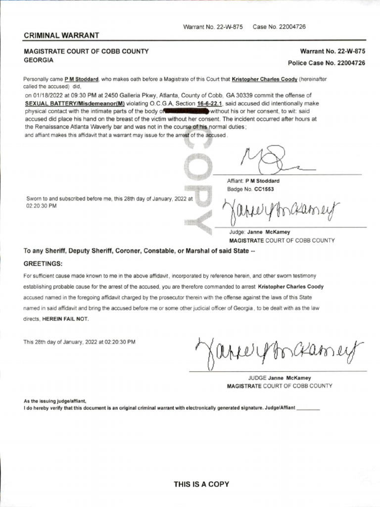 Kristopher Coody Warrant | PDF