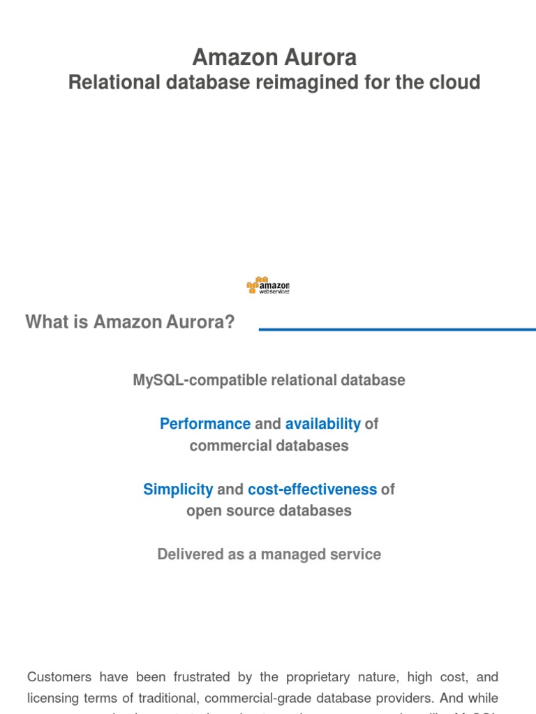 Amazon Aurora: Relational Database Reimagined For The Cloud | PDF ...