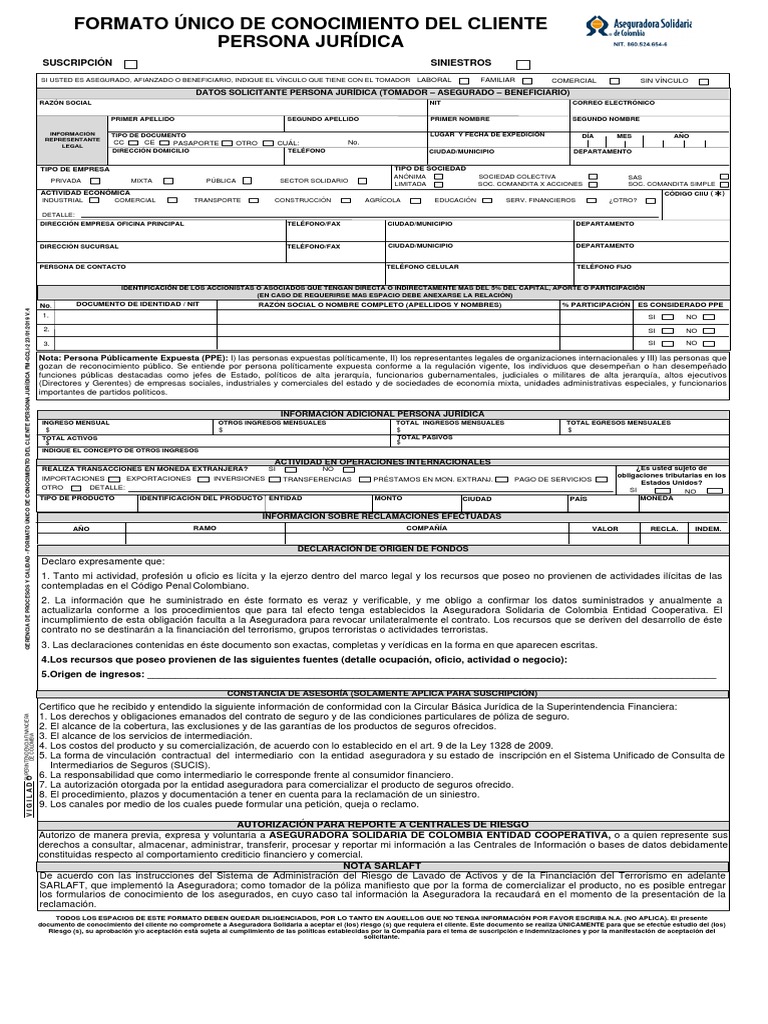 Sarlaft Persona Juridica | PDF | Póliza de seguros | Seguro