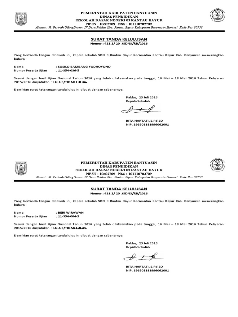 Surat Tanda Lulus | PDF