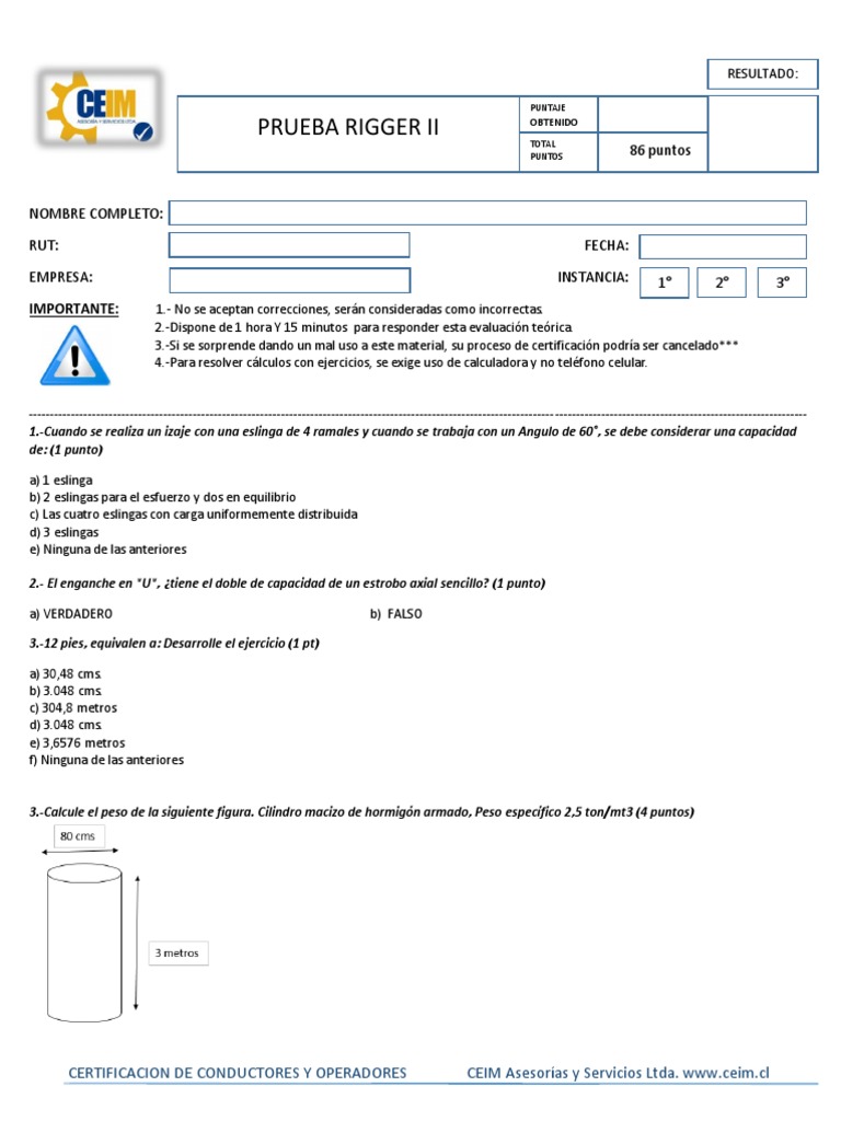 Prueba Rigger Ii 2018 | PDF