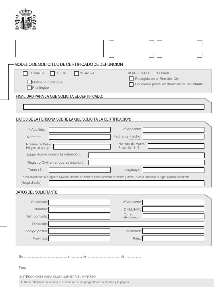 Solicitud de Certificado de Defunción | PDF | Comunicación | Privacidad