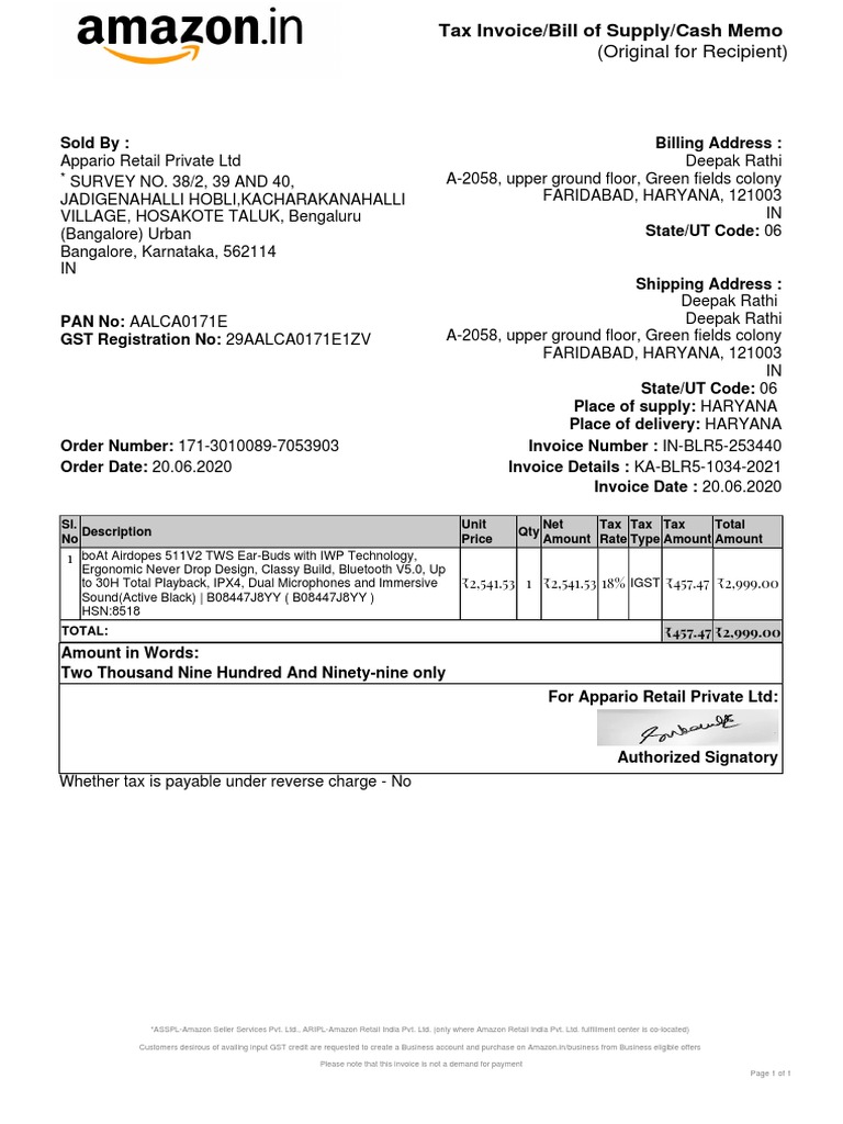 Invoice - Boat Airdopes 511v2 | PDF | Invoice | Value Added Tax